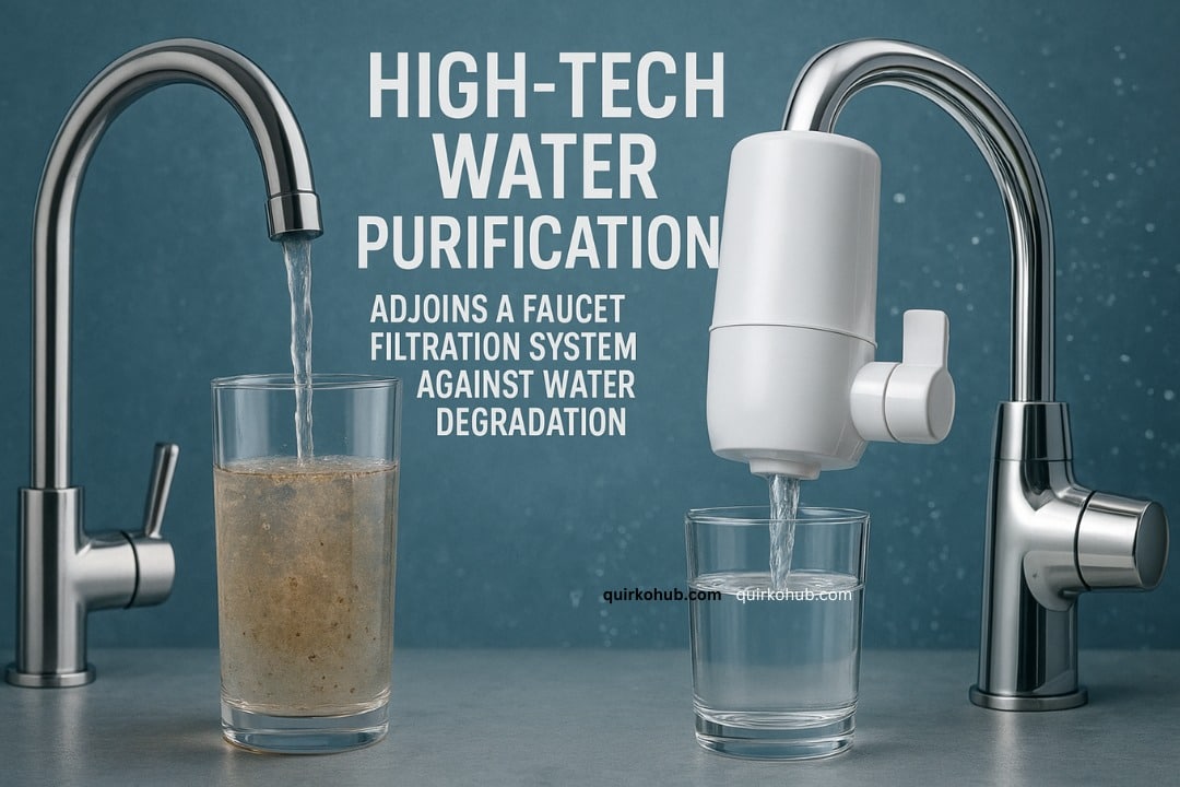High-Tech Water Purification Adjoins a Faucet Filtration System against ...
